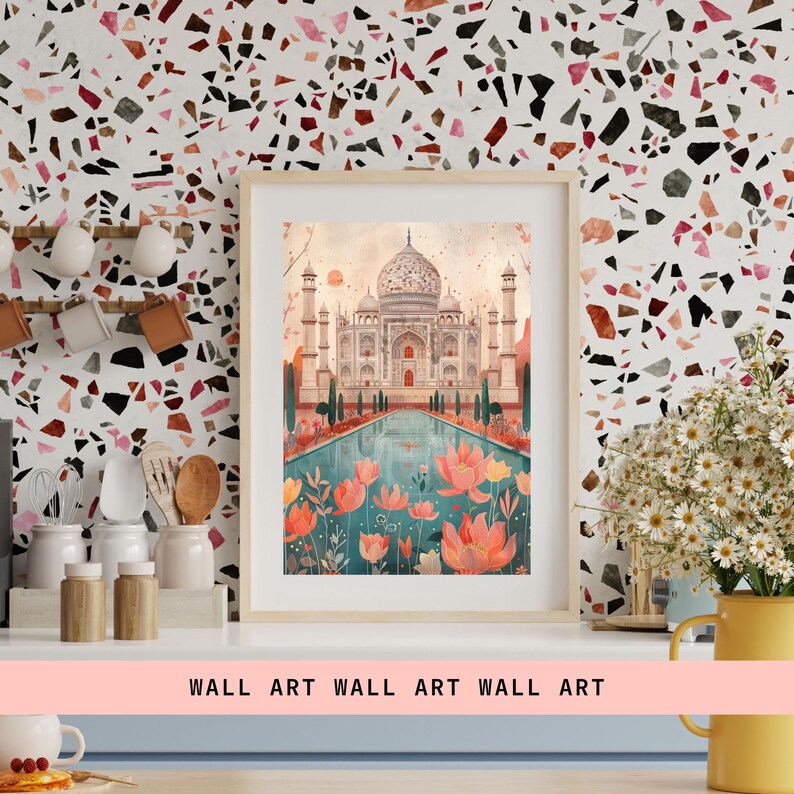 Taj Mahal Floral Art Print: Indian Architecture, Spring Boho Home Decor ...