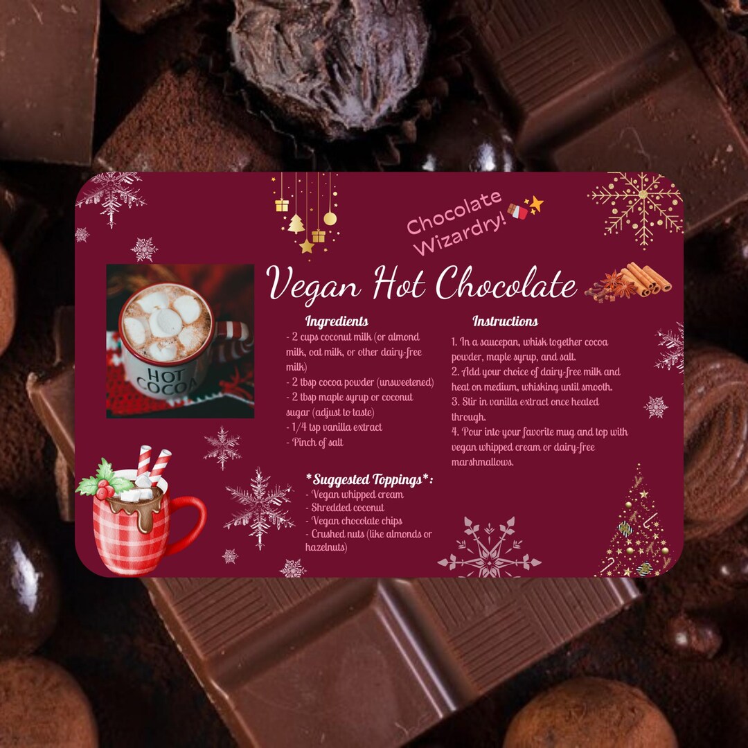 Editable Hot Chocolate Recipe Cards-printable Gift includes Vegan ...
