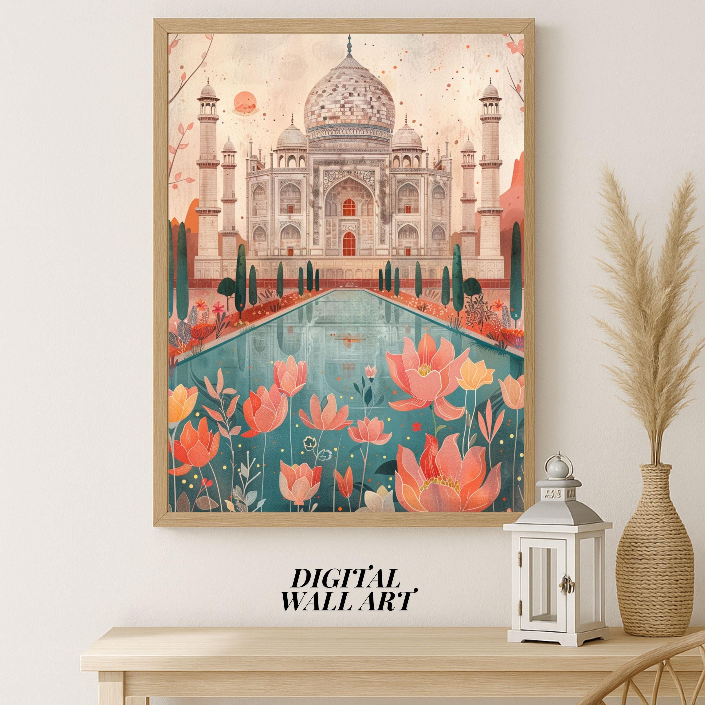 Taj Mahal Floral Art Print: Indian Architecture, Spring Boho Home Decor ...