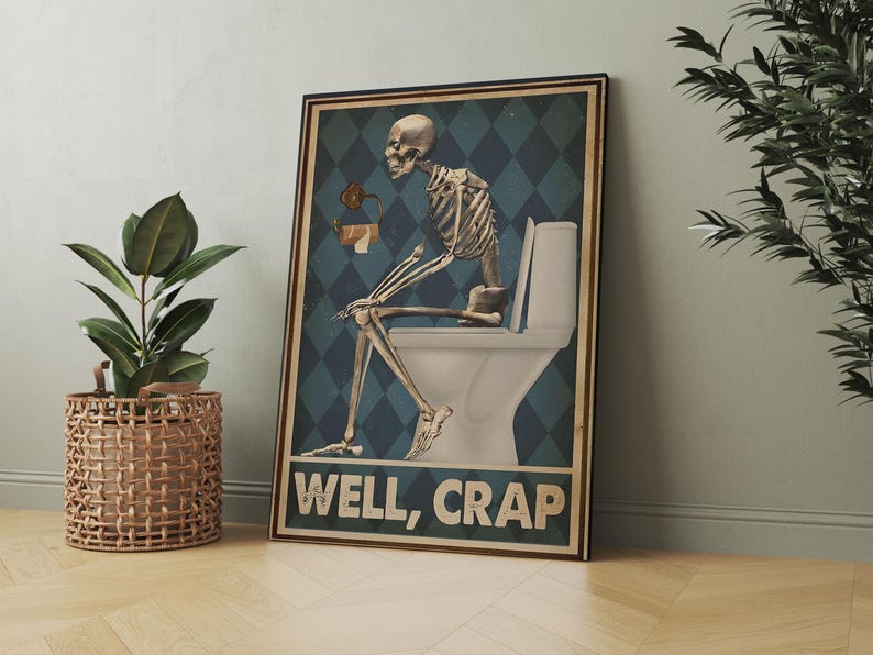 Funny Skeleton Restroom Poster: Retro Bathroom Wall Art - Etsy