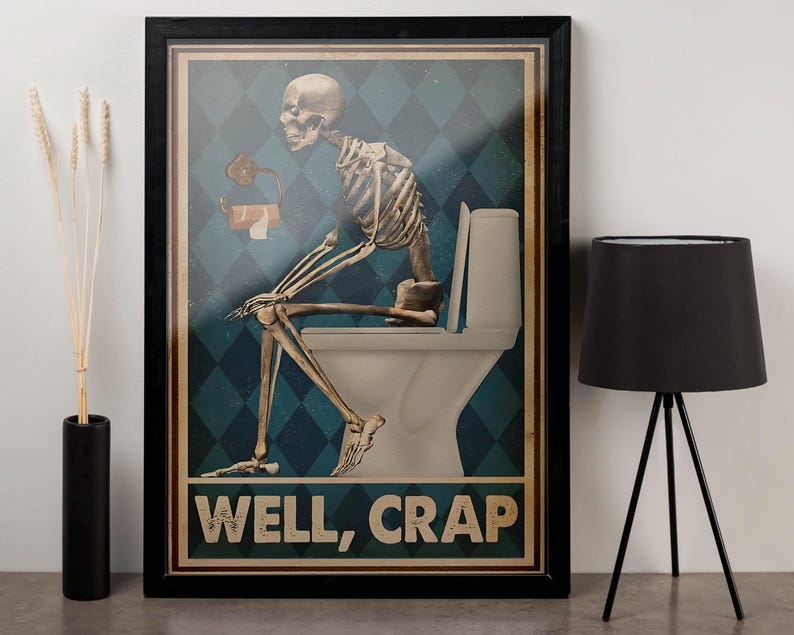 Funny Skeleton Restroom Poster: Retro Bathroom Wall Art - Etsy