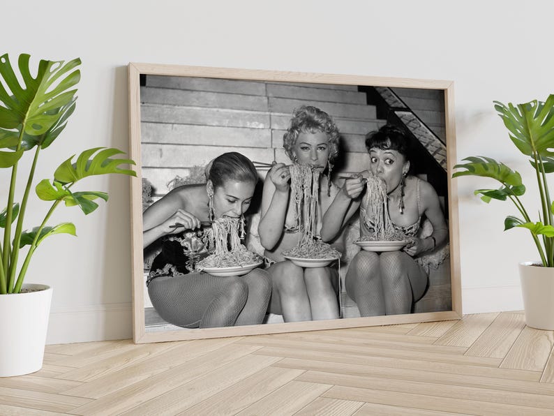 Woman Eating Spaghetti Poster: 1958 Black and White Vintage Print - Etsy