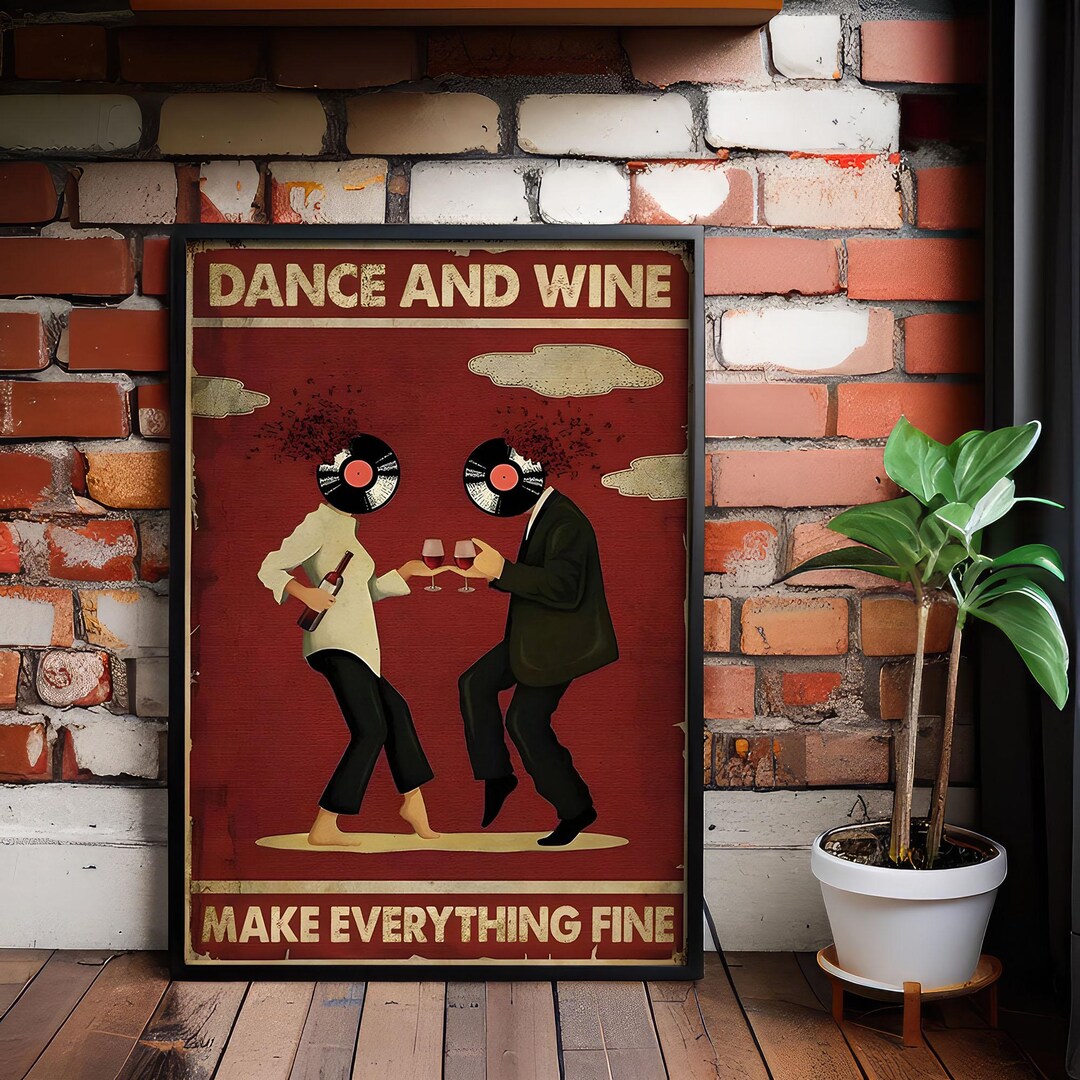 People Dancing and Drinking Wine Poster, Man and Dancing Woman, Music ...