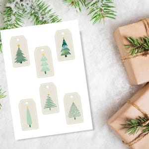 Christmas Tree Gift Tags, Printable Instant Download, Watercolor Trees ...