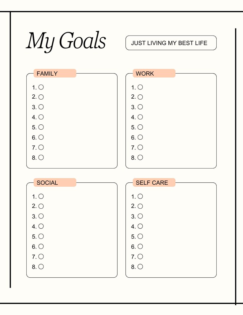 Peach Goal Setting - Goal Tracker - Family, Work, Social, Self-care ...
