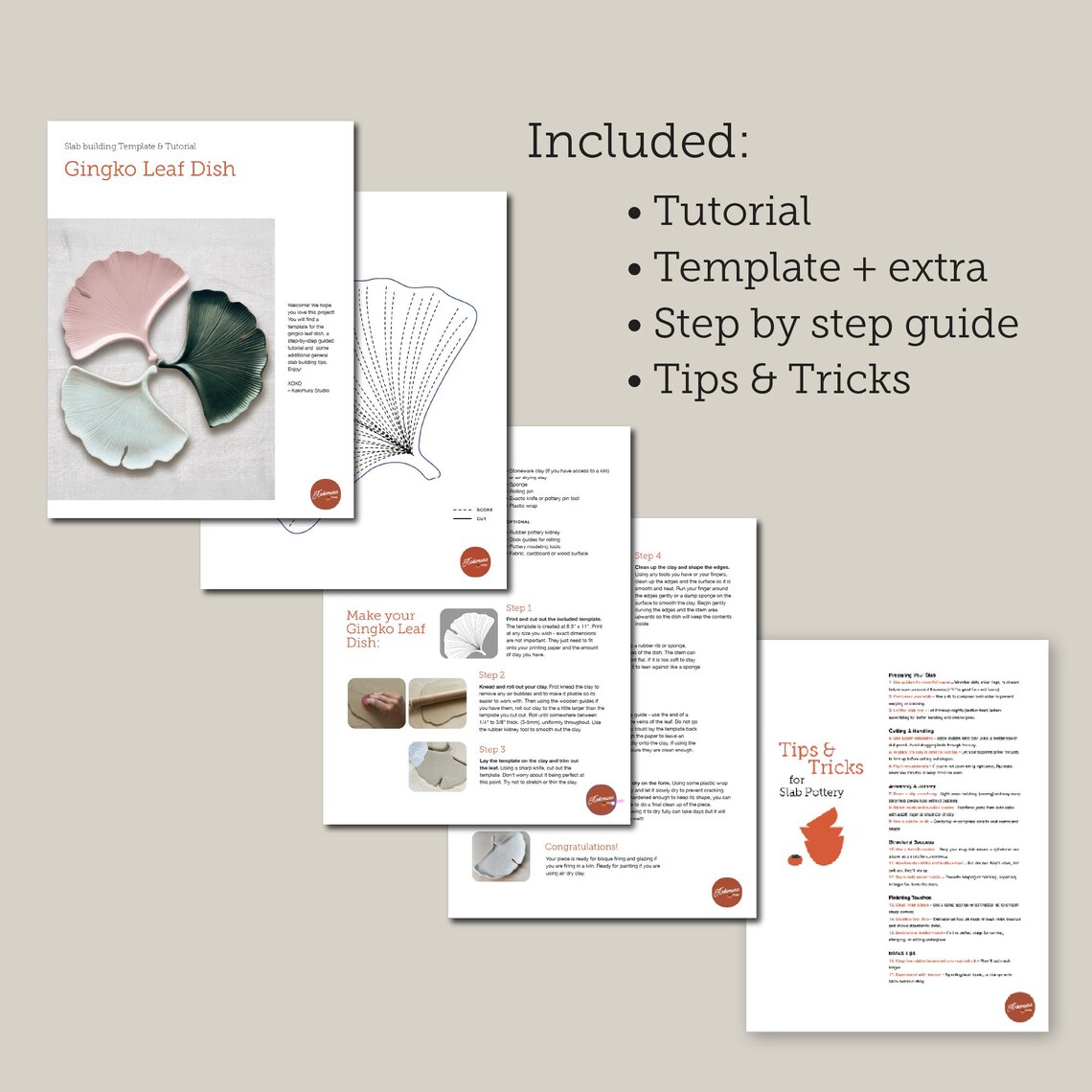 Gingko Leaf Pottery Template: DIY Clay Dish PDF Tutorial - Etsy