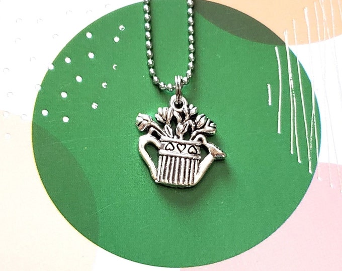 Watering Can Necklace - Watering Can Charm - Watering Can Gift - Flower ...