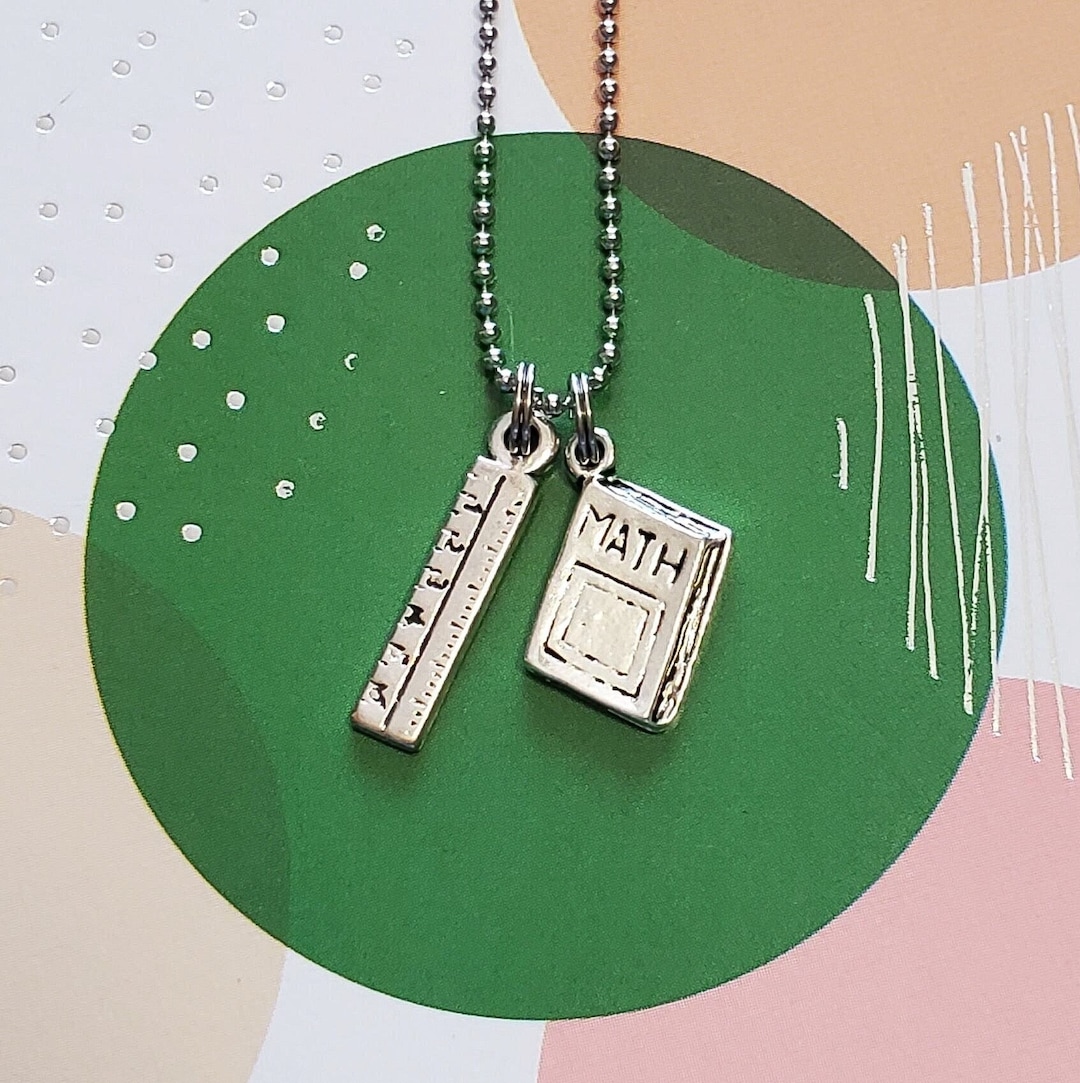 Math Book and Ruler Necklace Math Book Charm Ruler Charm School Jewelry ...