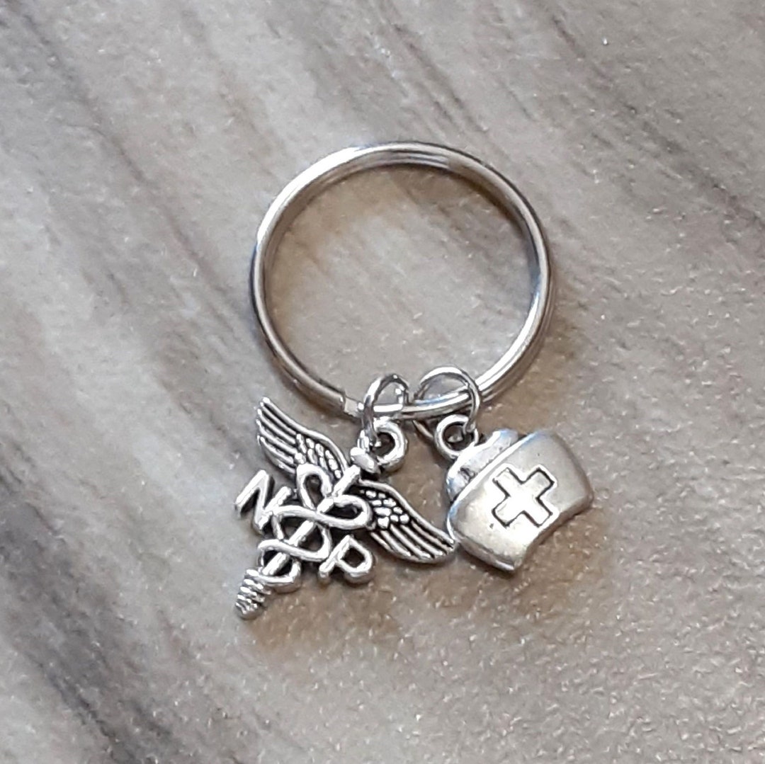 Nurse Practitioner Keychain: NP Caduceus & Nurse Cap Charm - Etsy