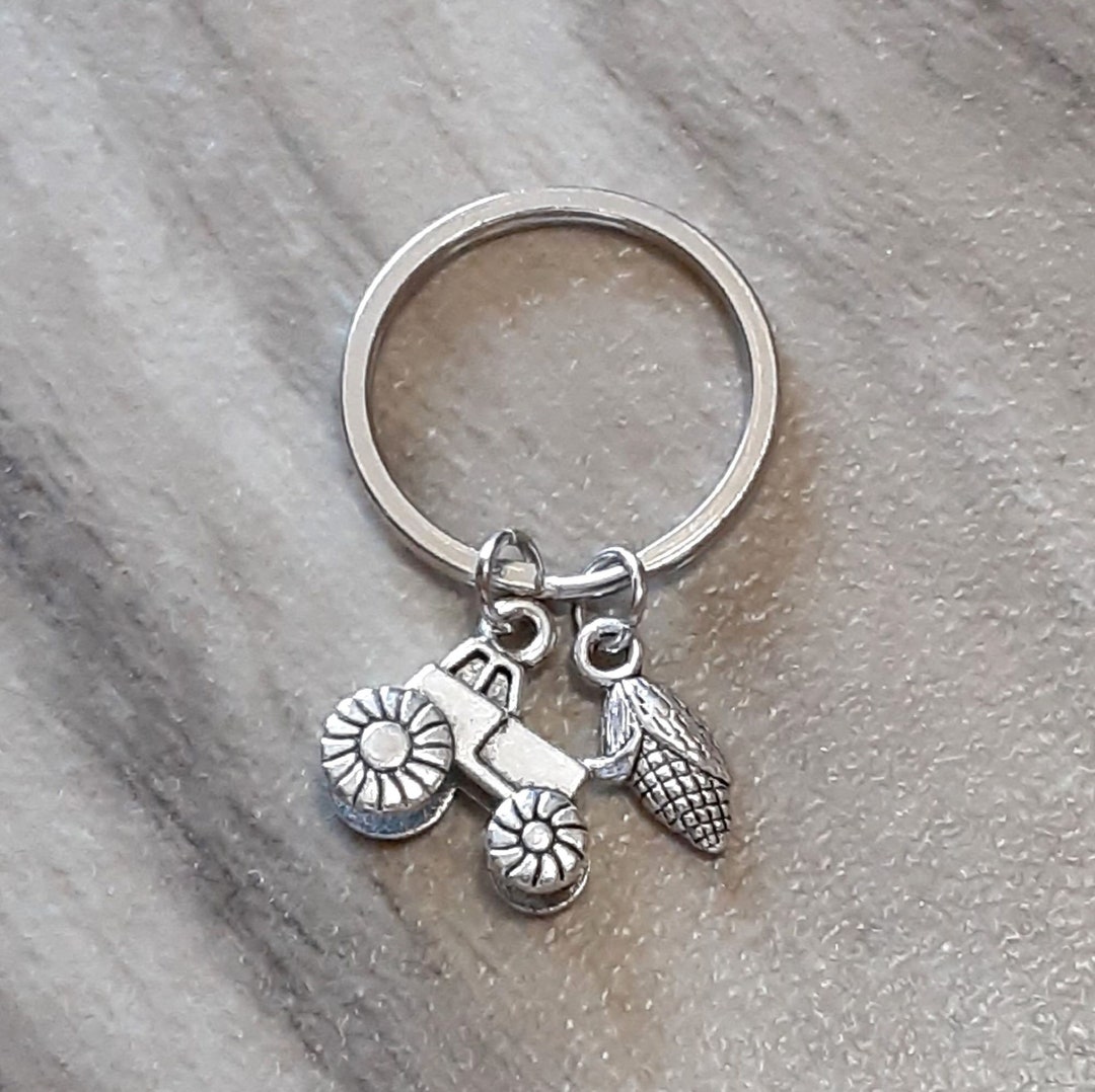 Farmers Keychain - Corn Charm - Tractor Charm - Tractor Keychain - Corn ...