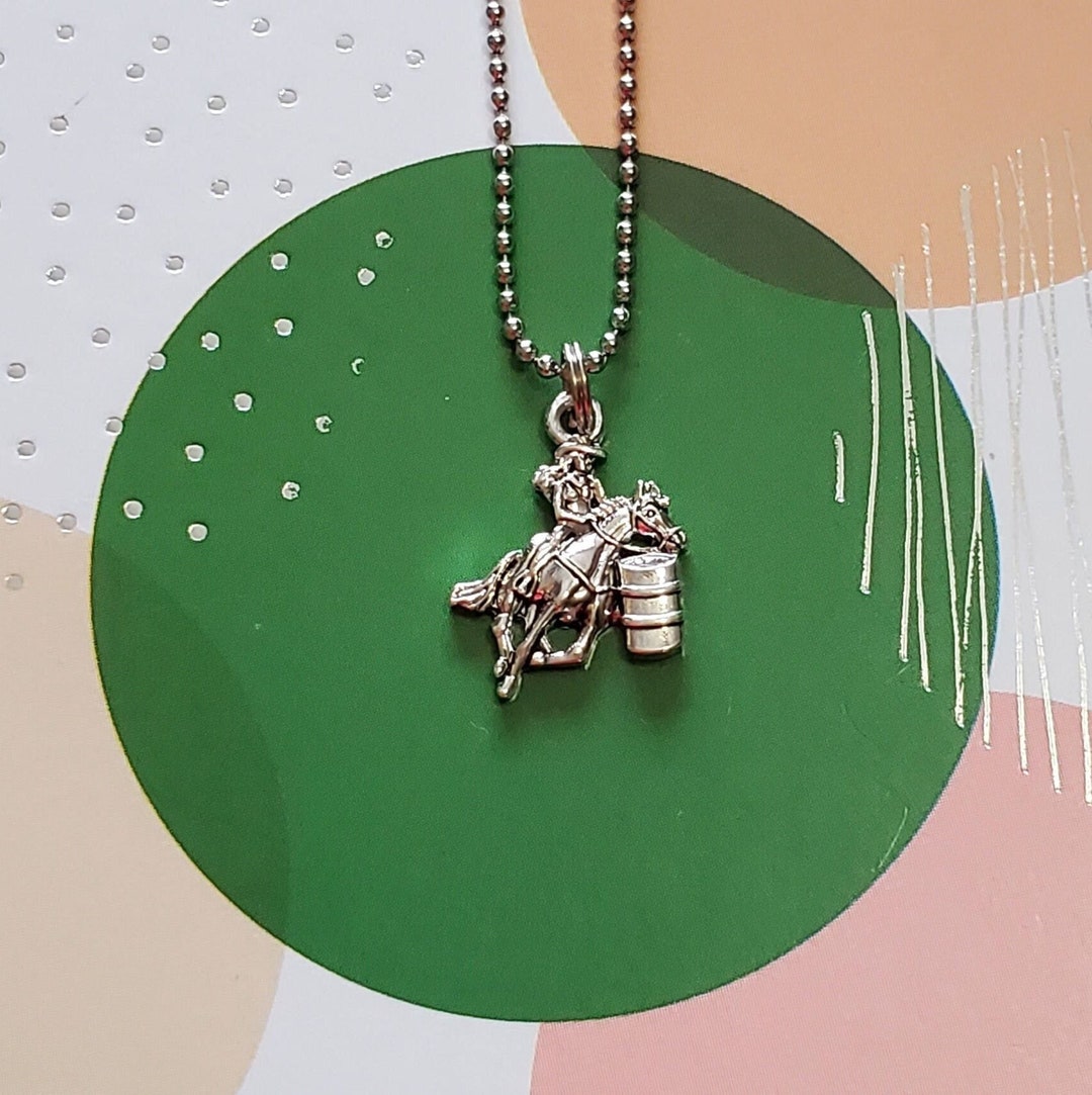 Equestrian Necklace: Antique Silver Barrel Racing Horse Charm - Etsy