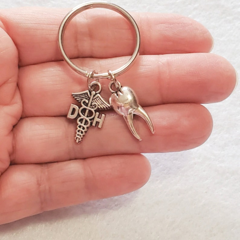 Dental Hygienist Keychain - Tooth Charm - DH Caduceus Charm - Caduceus ...