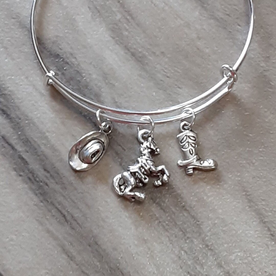 Western Themed Bangle - Cowgirl Charm Bracelet - Horse Charm - Boots ...