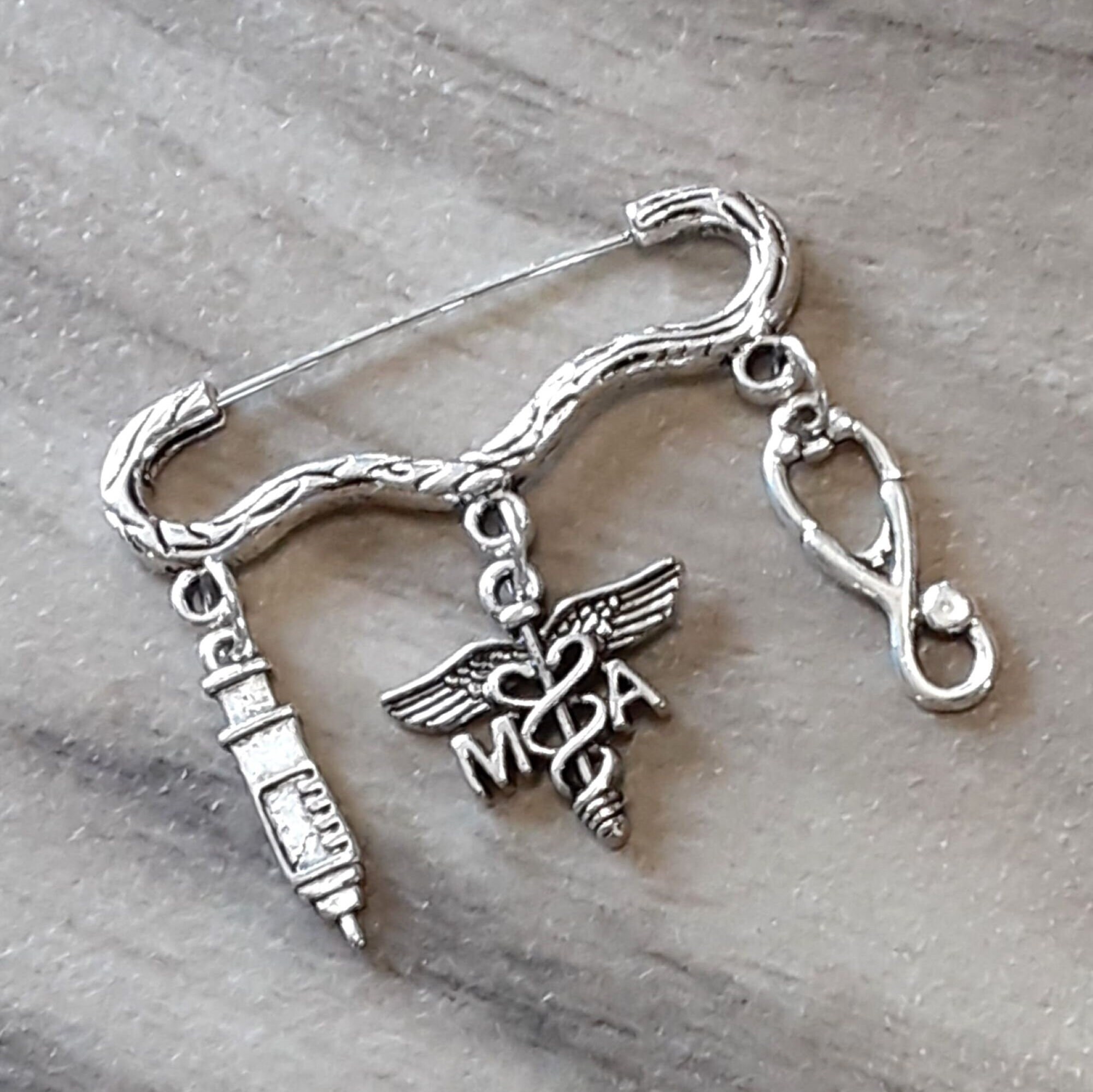 MA Caduceus Pin: Stethoscope & Syringe Charms - Medical Jewelry Gift - Etsy