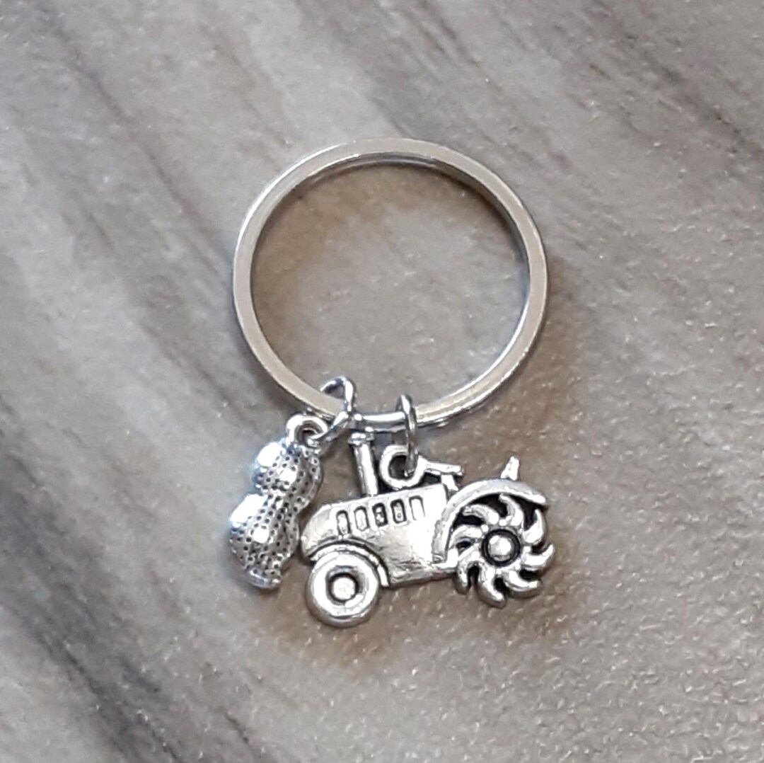 Peanut Farmer Keychain: Antique Silver Tractor Charm - Etsy