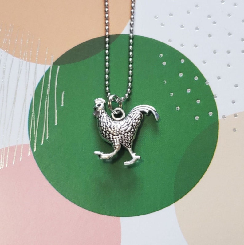 Rooster Charm Necklace: Antique Silver Farm Bird Jewelry - Etsy