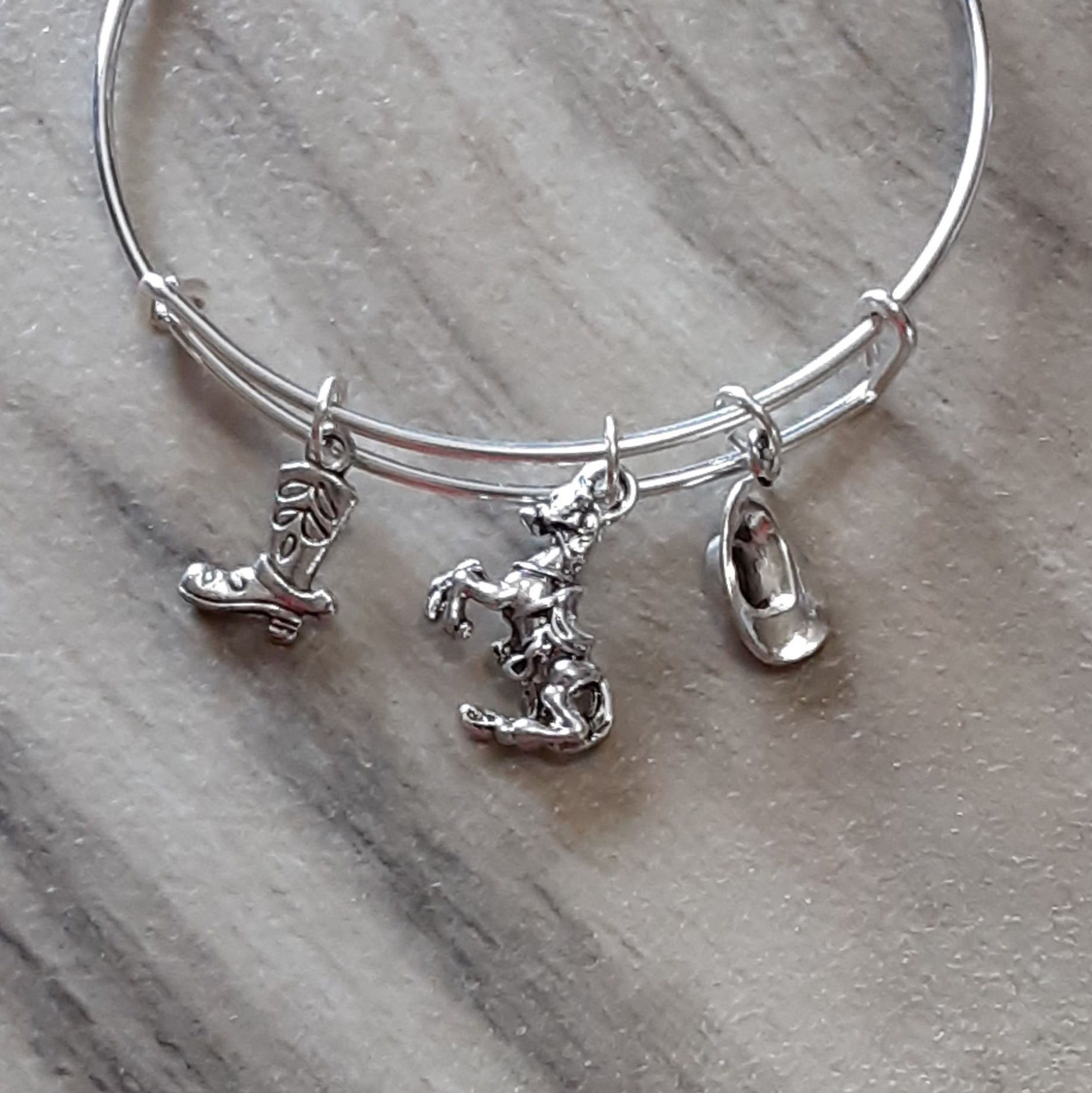 Western Themed Bangle - Cowgirl Charm Bracelet - Horse Charm - Boots ...