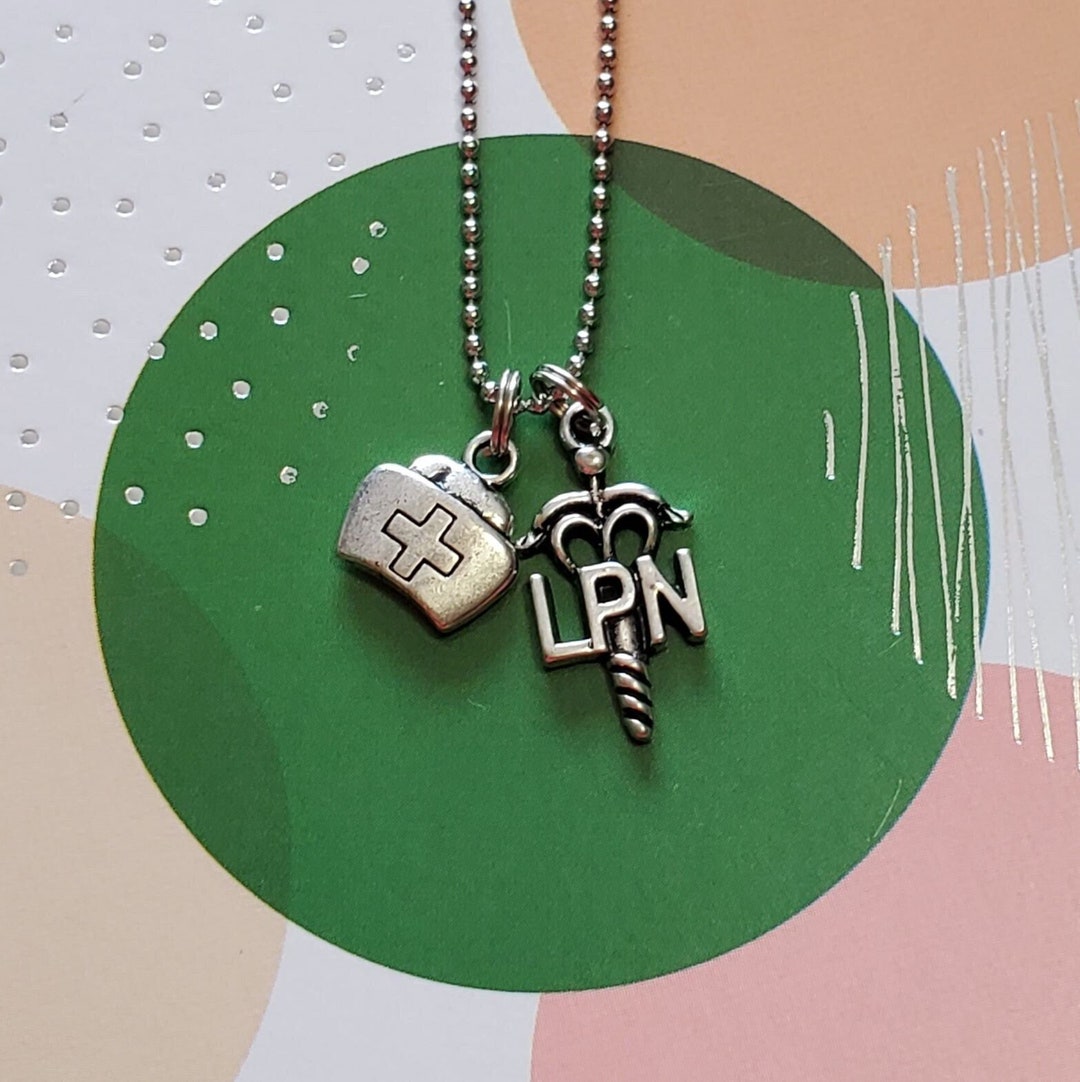 Nurses Necklace - LPN Caduceus Charm - Nurses Hat Charm - Nurses ...