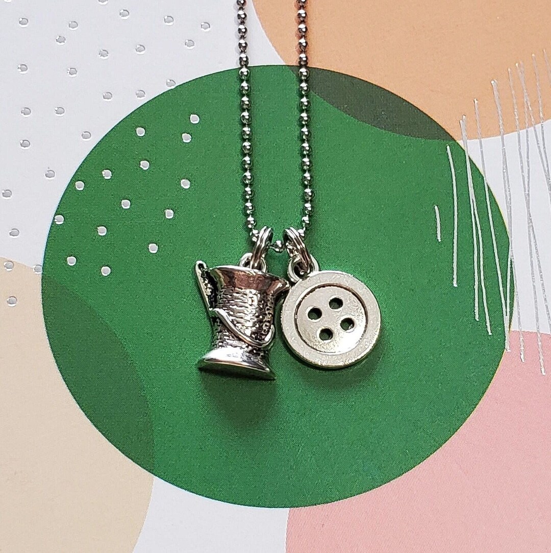 Button and Thread Necklace - Button Charm - Thread Charm - Sewers Gift ...