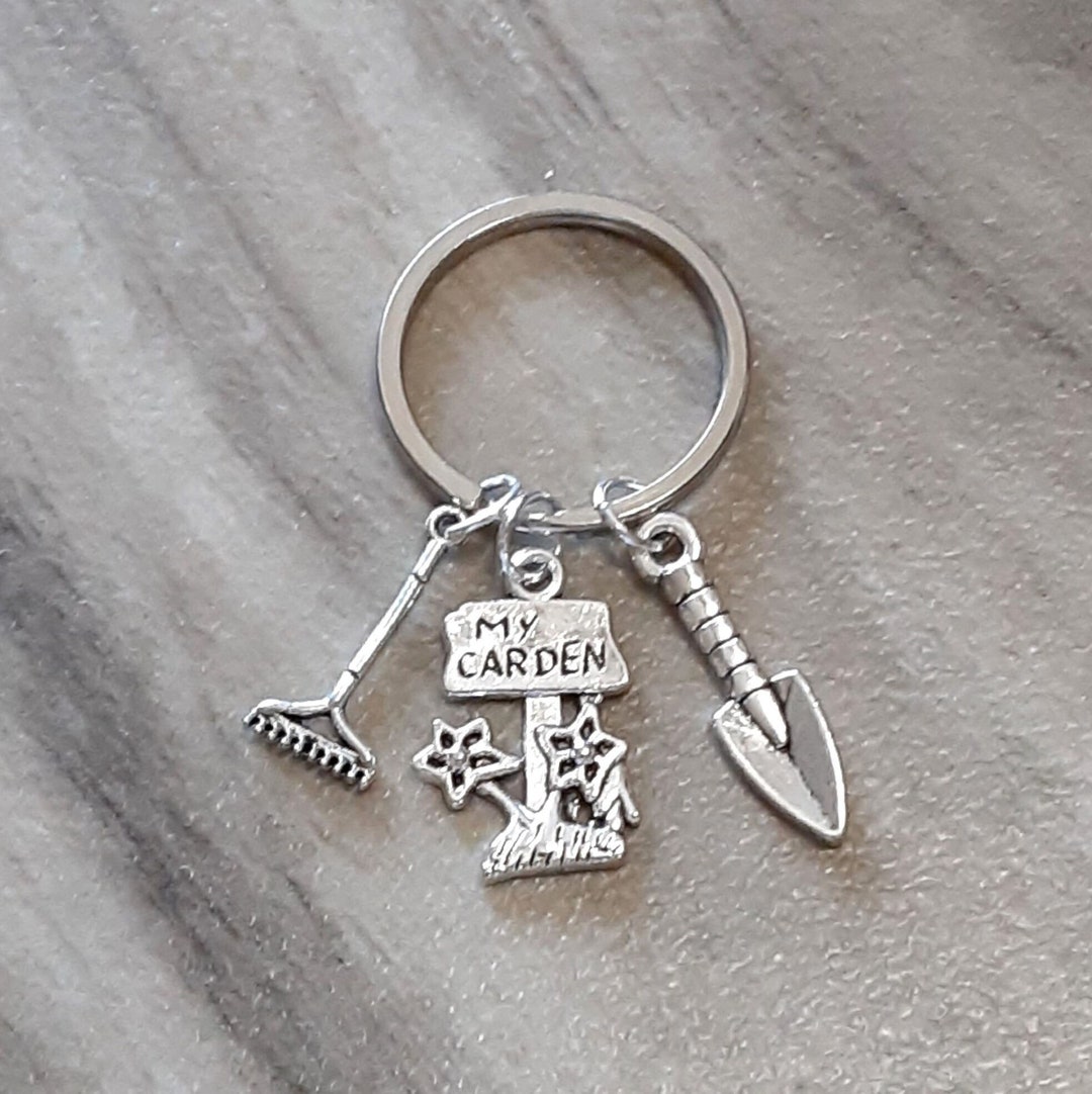 Gardening Keychain - Trowel Charm - Rake Charm - Gardener Keychain - My ...