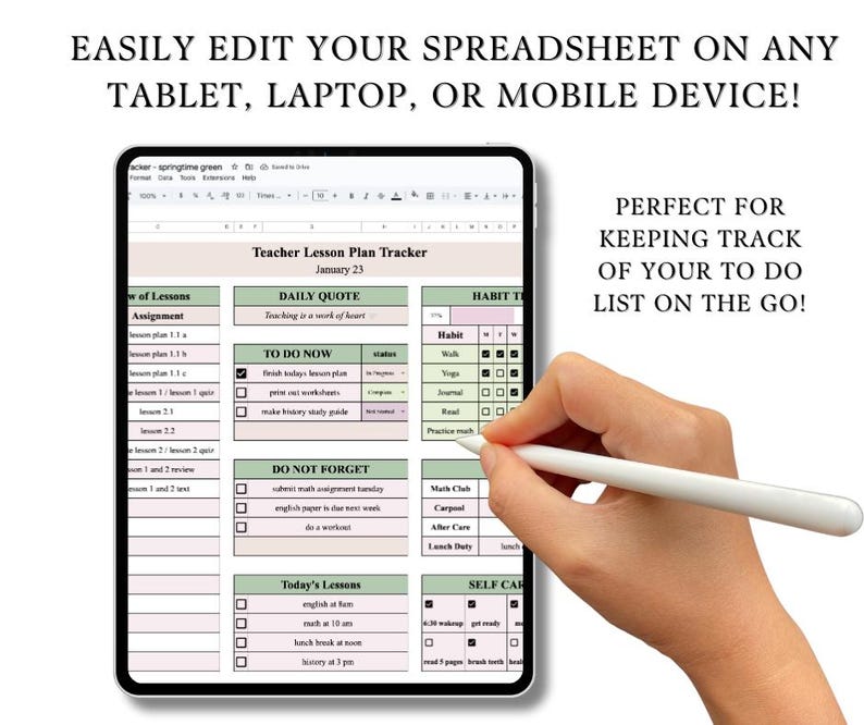 Teacher Lesson Plan Tracker, Teacher Assignment Task Spreadsheet ...