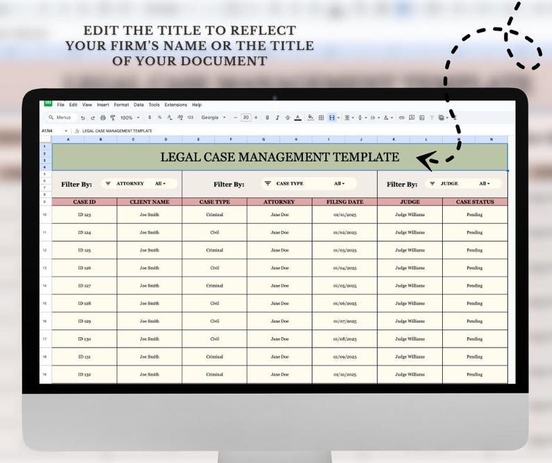Legal Case Management Template | Google Sheets Project Management Tracker for Lawyers | Task ...