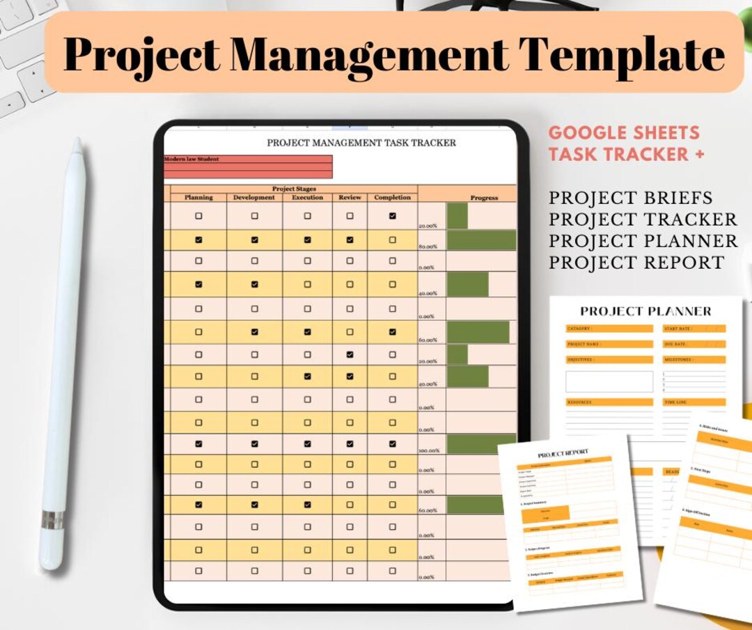 Minimalist Project Management Template, Tangerine Project Spreadsheet ...