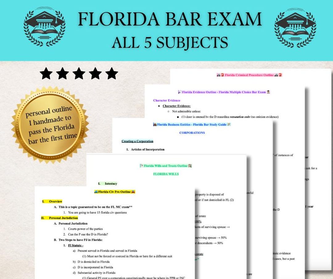 Florida Bar Examination Comprehensive All 5 Exam Subjects Outline ...