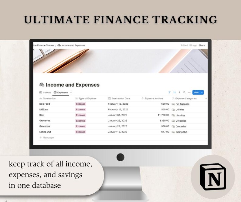 Notion Budget Spreadsheet, Monthly Budget Finance Tracker for Notion ...