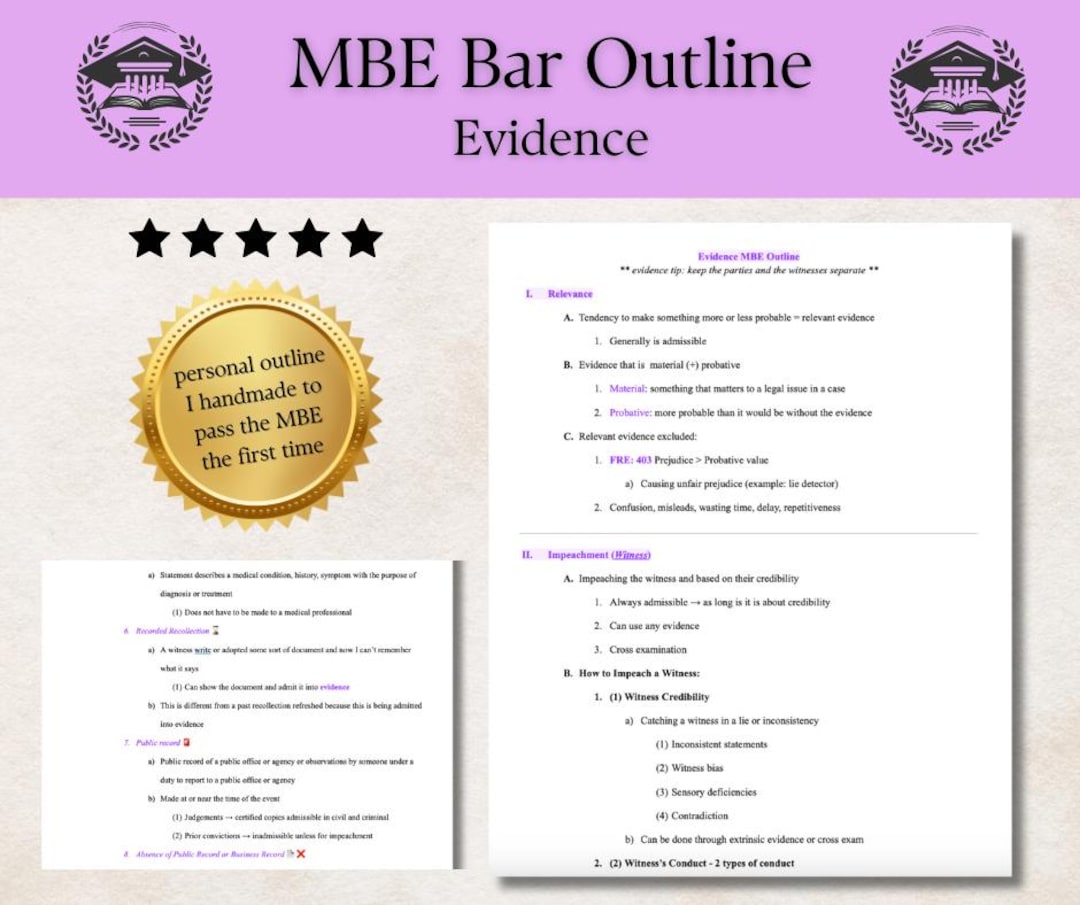 Evidence MBE Bar Exam Evidence Outline, Bar Prep Evidence Cheat Sheet ...