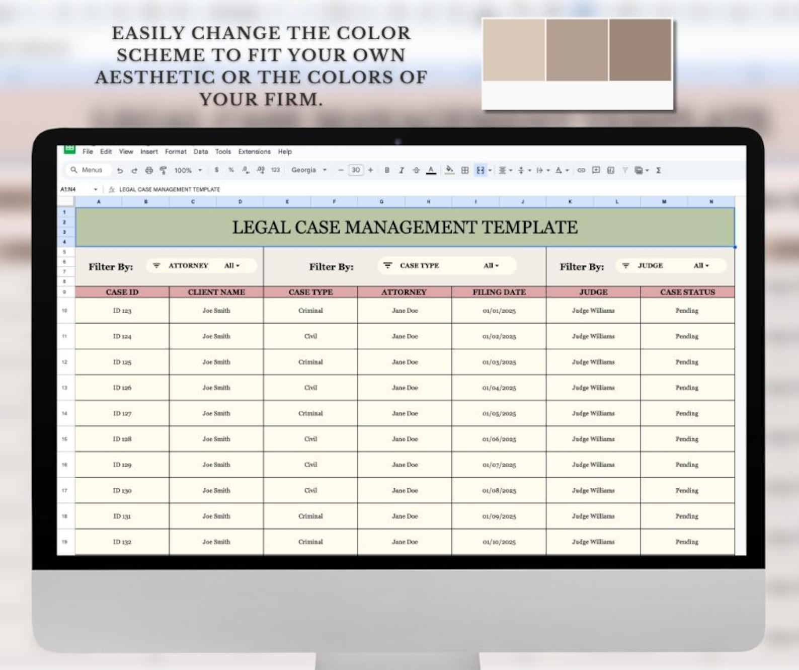 Legal Case Management Template | Google Sheets Project Management ...