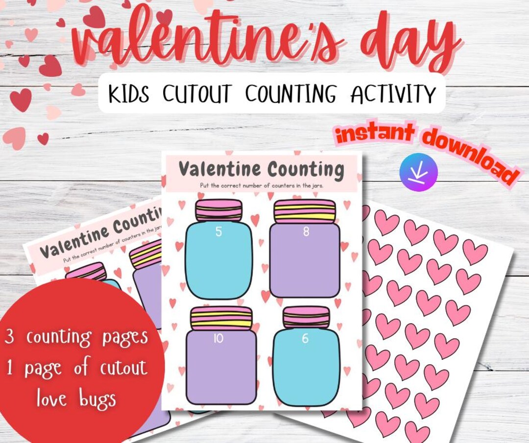 Valentine’s Day Cut Out Counting Activity for Kids Flowers, Classroom ...