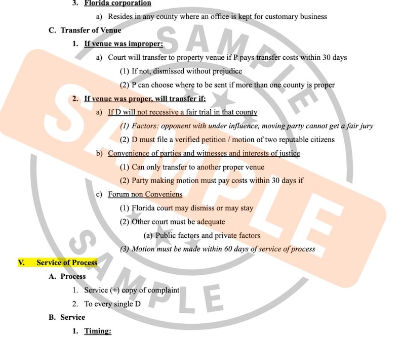 Florida Bar Examination Civil Procedure Outline - 2025/2026 - Etsy