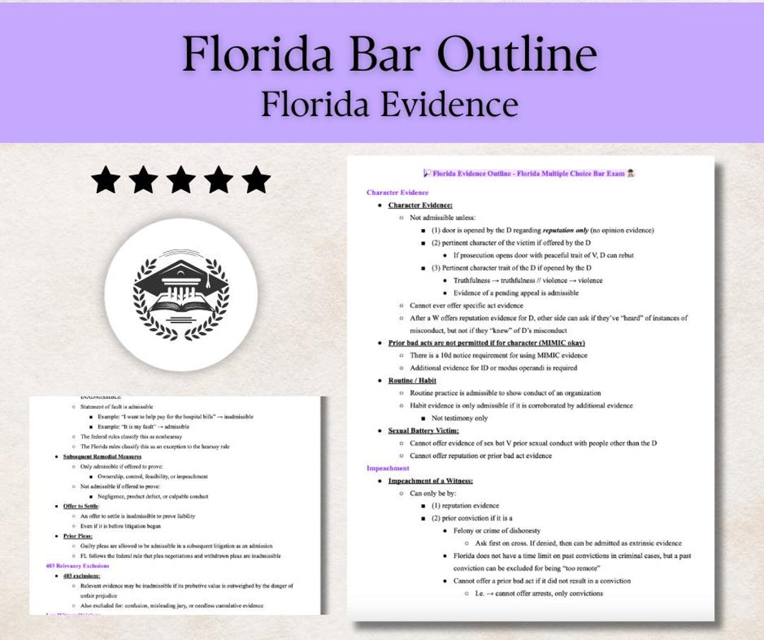 Florida Bar Examination Evidence Outline - 2025/2026 - Etsy