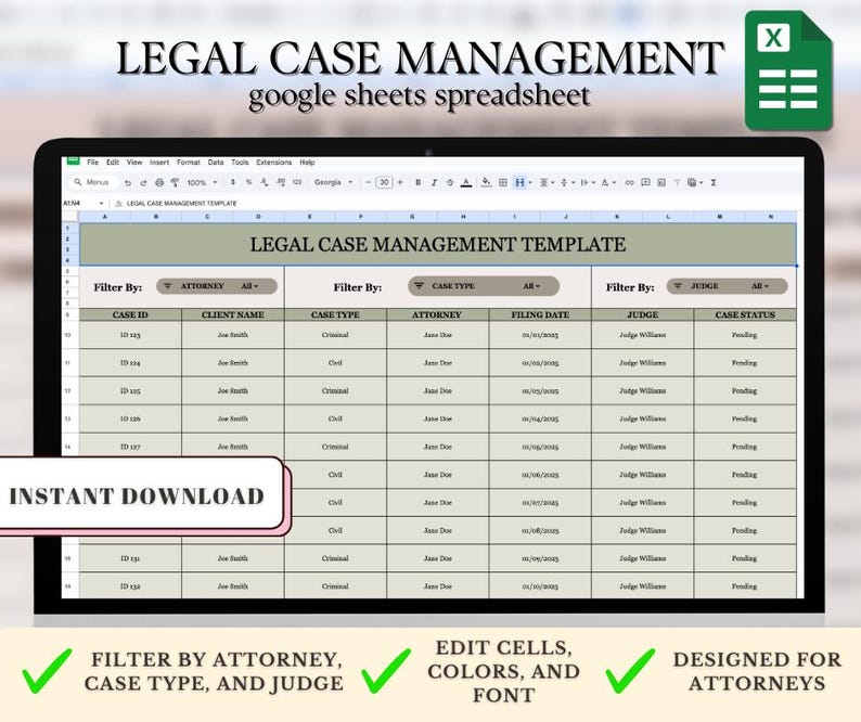 Legal Case Management Template | Google Sheets Project Management ...
