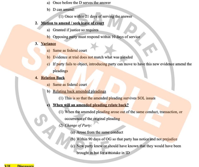 Florida Bar Examination Civil Procedure Outline - 2025/2026 - Etsy