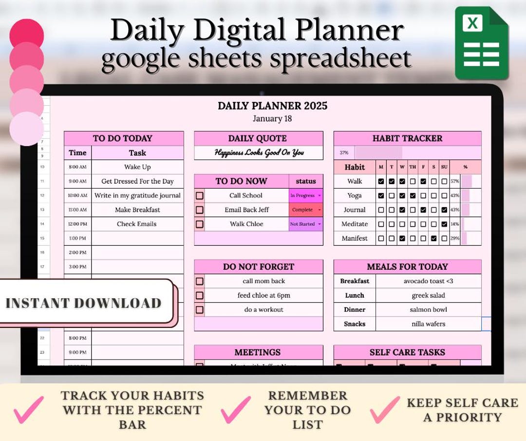 Pink Digital Planner 2025, ADHD Digital Planner, Pastel Task Tracker ...