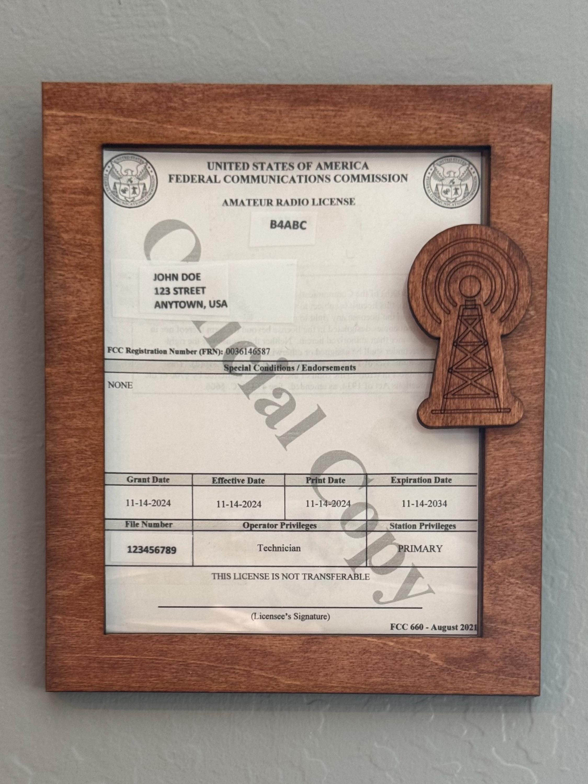 Custom FCC Ham Amateur Radio License Document Display Frame - Etsy
