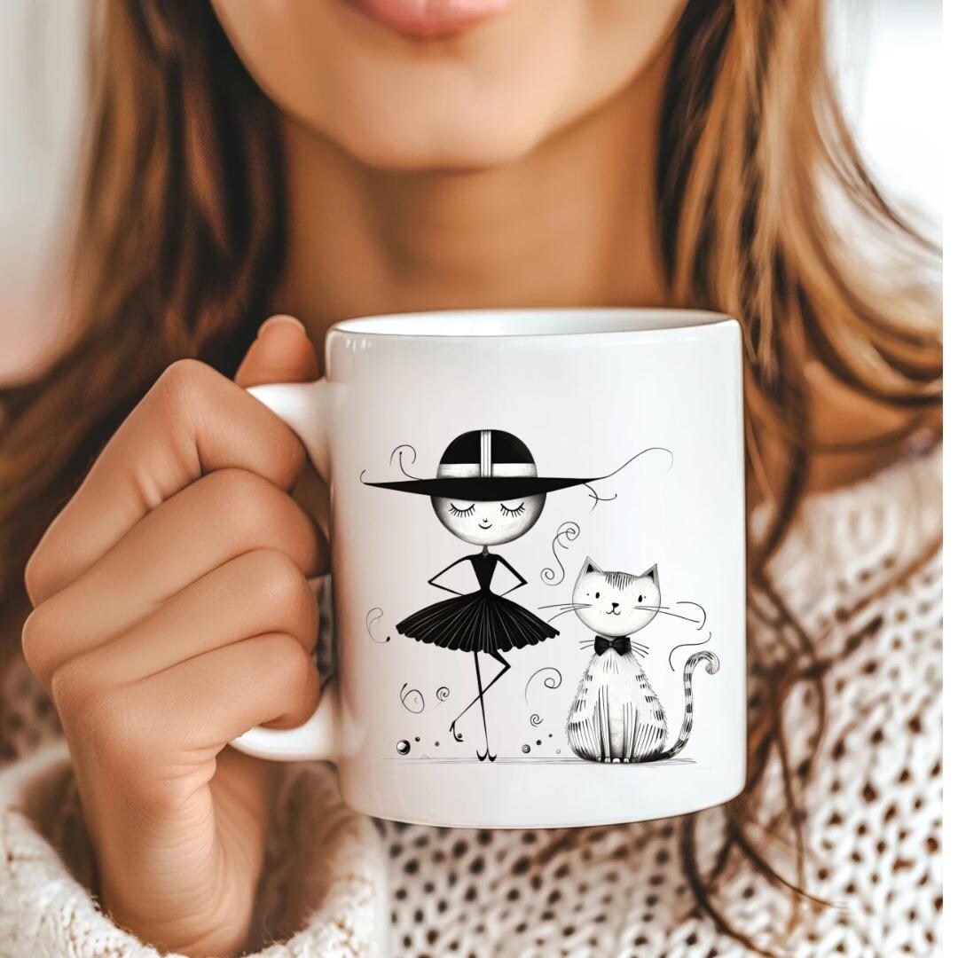 Woman Cat Mug Stick Figure Ceramic 11oz Coffee Tea Mug Classy ...