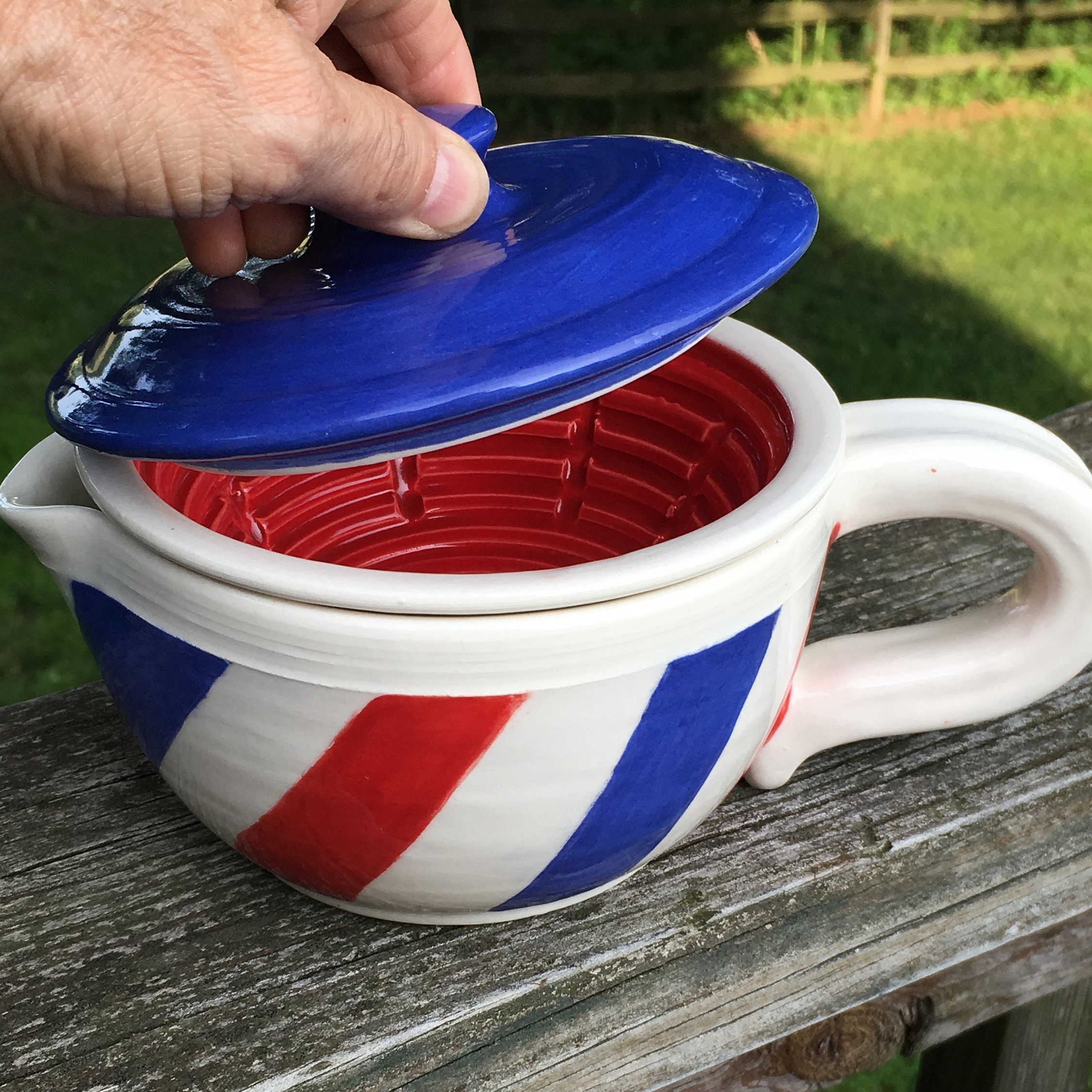 Barber pole shaving scuttle with lid | Etsy
