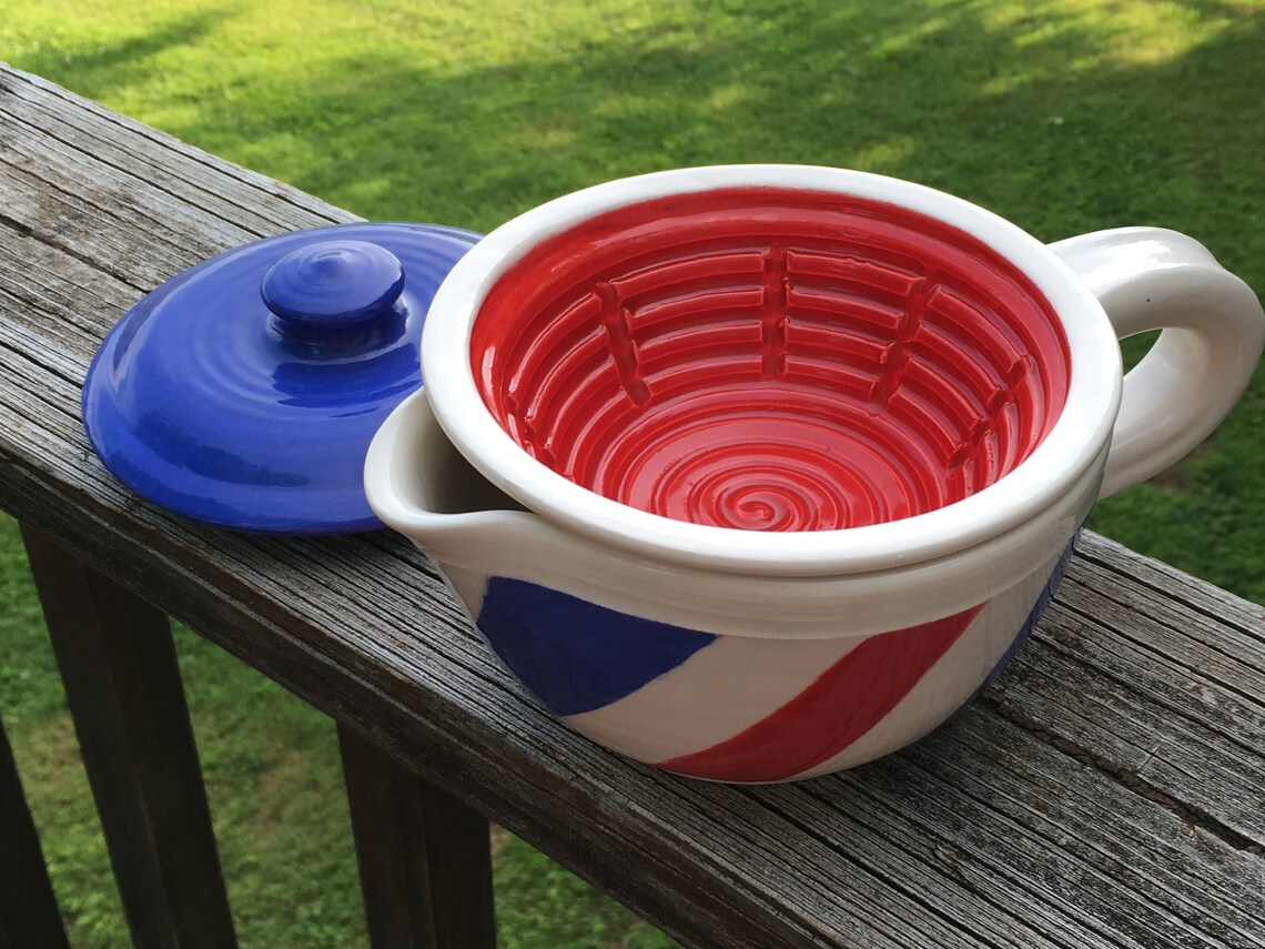 Barber pole shaving scuttle with lid | Etsy