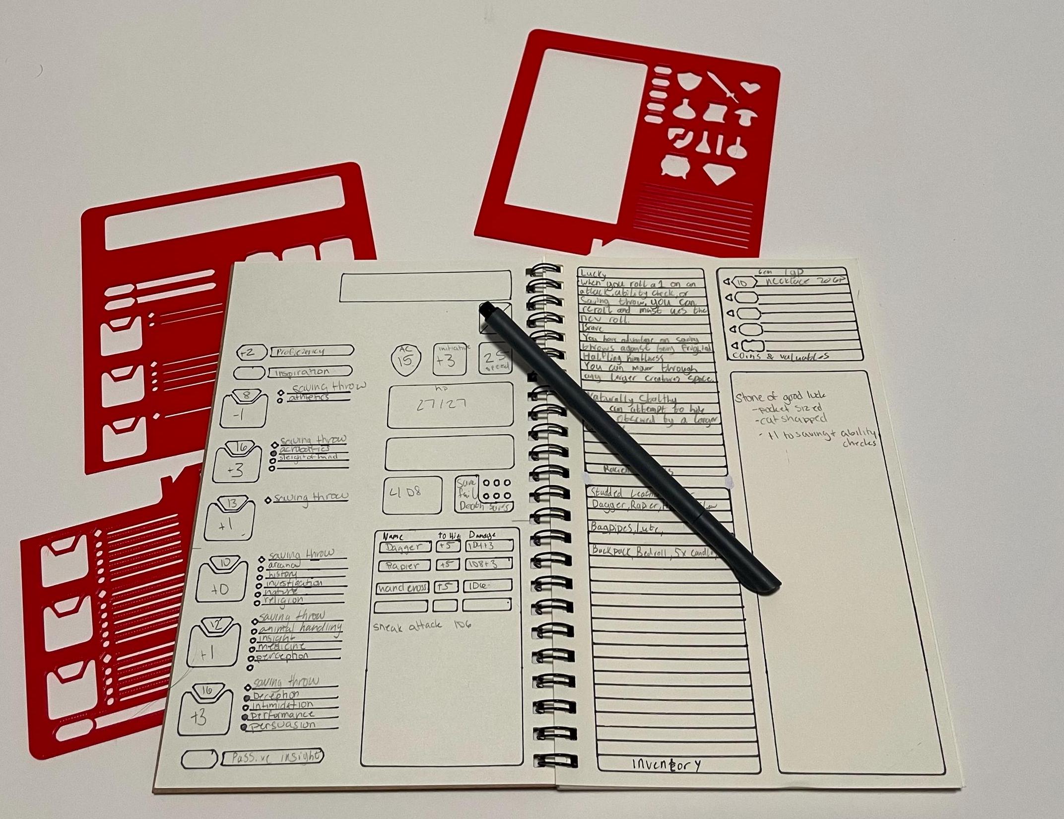 Customizable Character Sheet Stencil Notebook & Pen Included 3D Printed ...