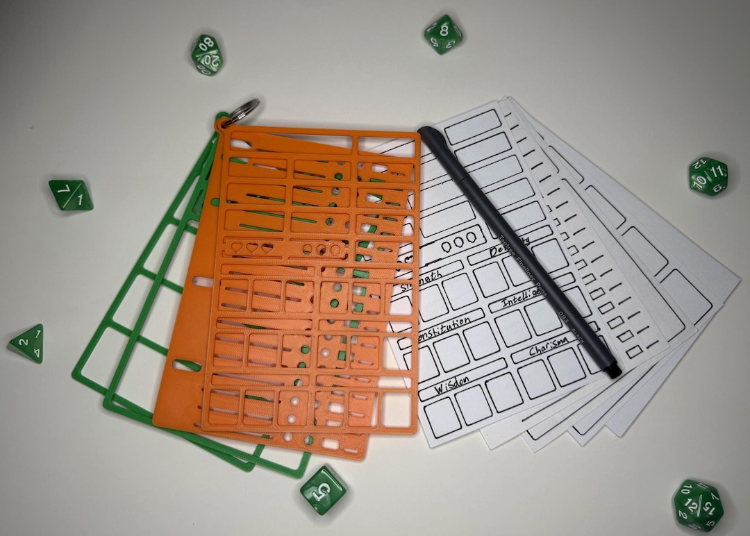 3D Printed D&D Character Sheet Stencil Kit – Modular RPG 4x6 Notecard ...