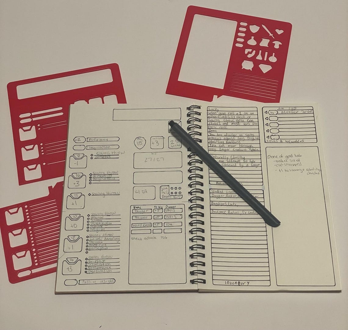 Customizable Character Sheet Stencil Notebook & Pen Included 3D Printed ...