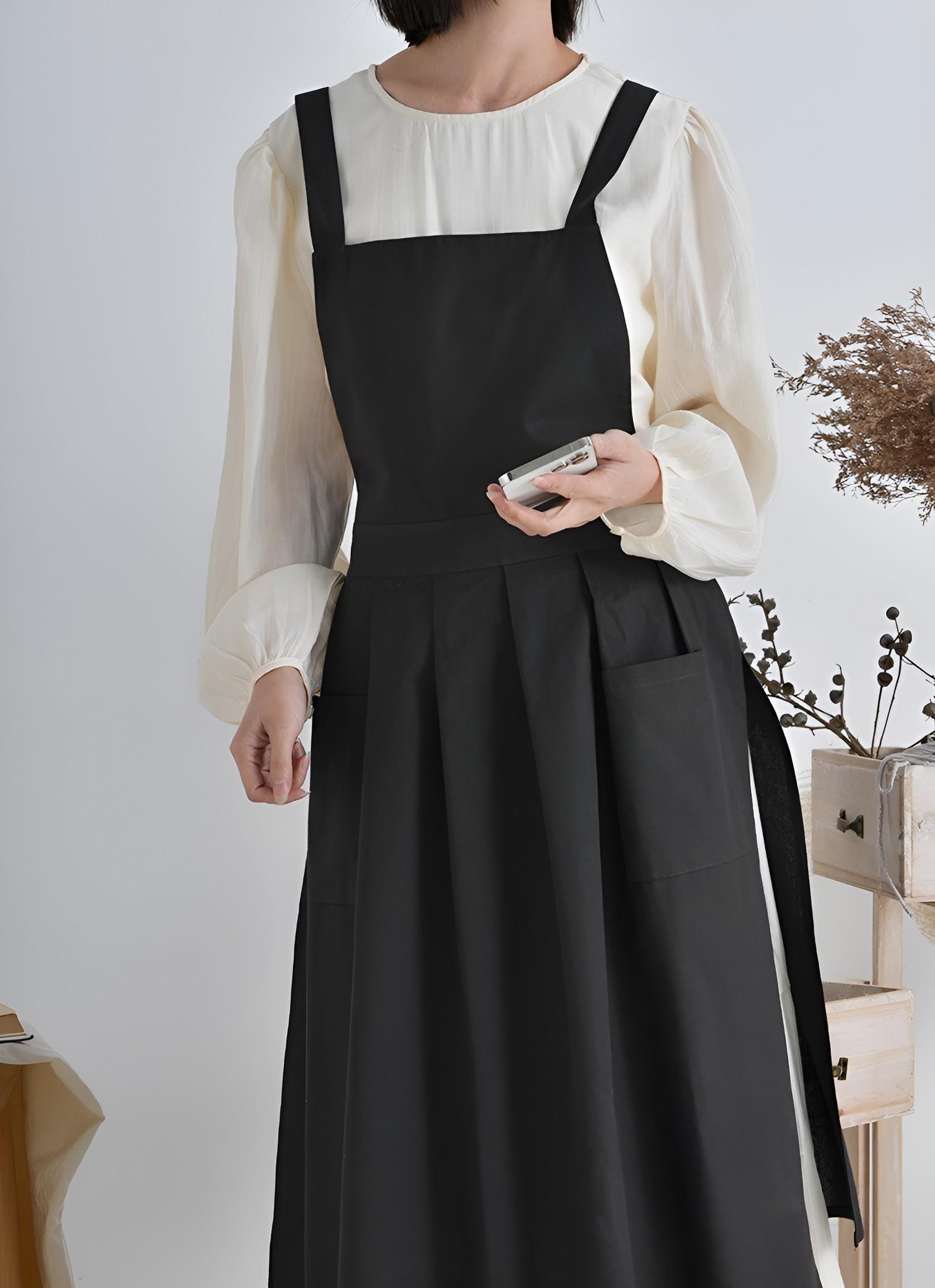 Cotton Linen Strap Apron,deep Pockets Apron,crafting Cooking Women ...