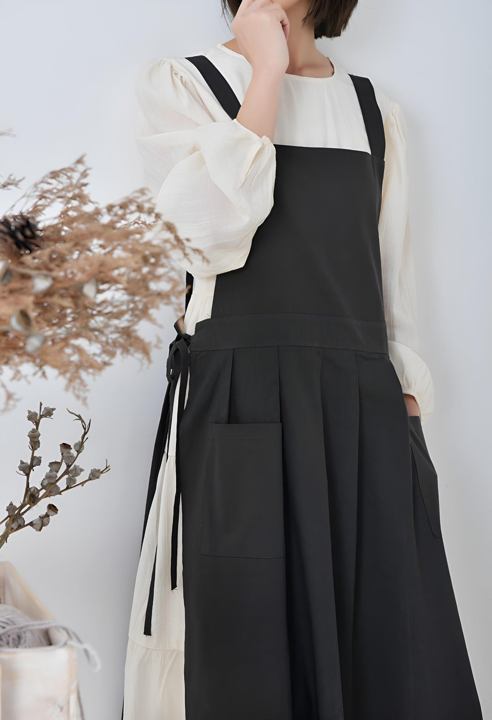 Cotton Linen Strap Apron,deep Pockets Apron,crafting Cooking Women ...