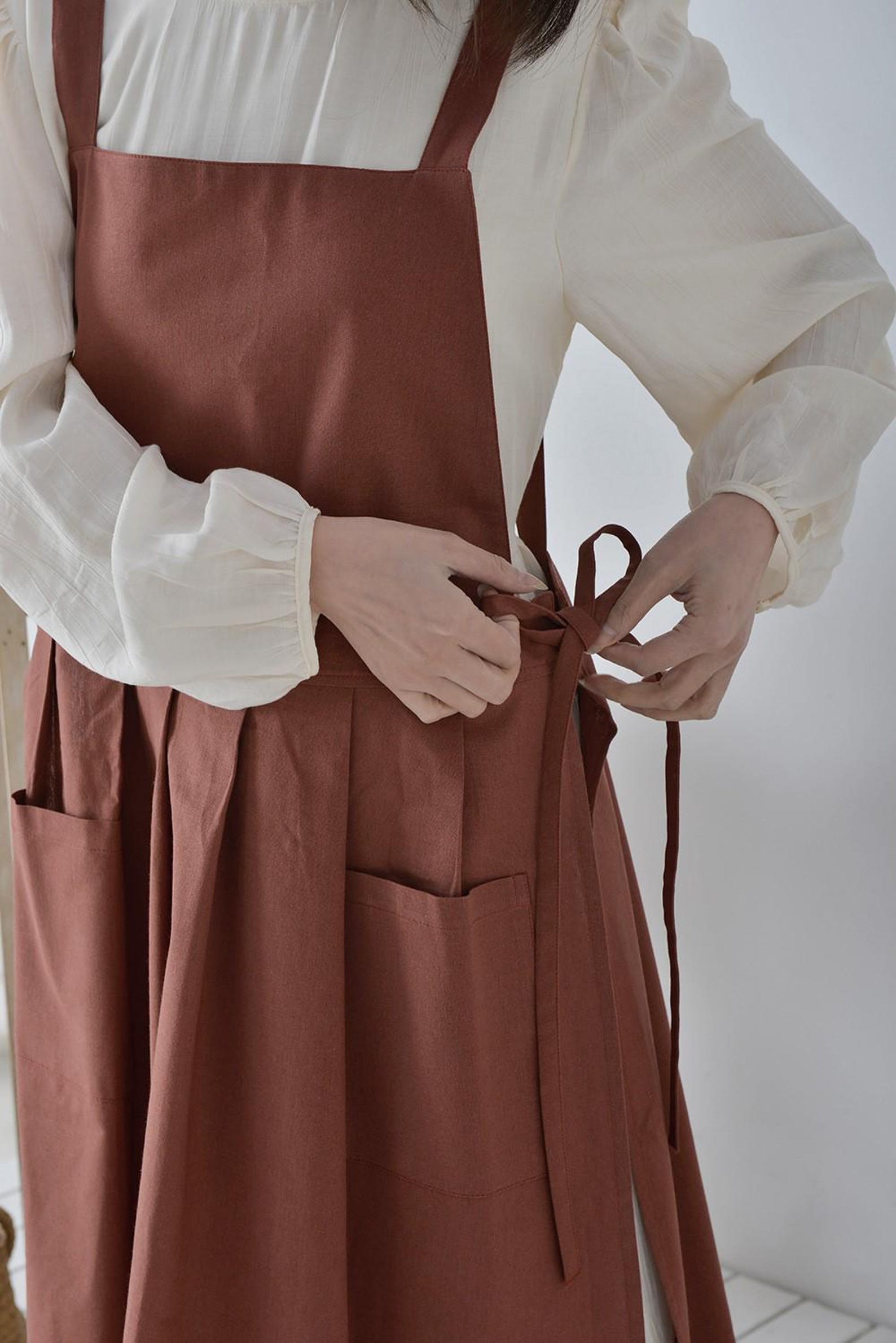 Cotton Linen Strap Apron,deep Pockets Apron,crafting Cooking Women ...