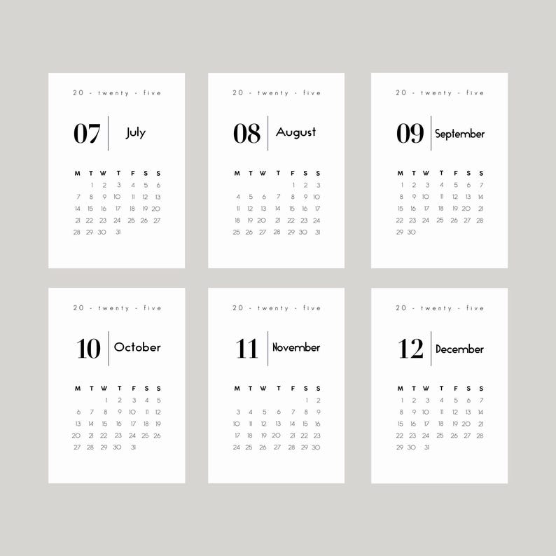 2025 Monthly Calendar, Basic Colorless Theme, Digital Printable Planner ...