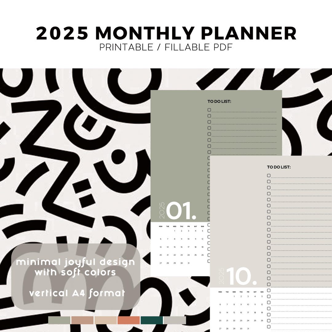2025 Monthly Planner, Basic Soft Colors Theme Calendar, Digital ...