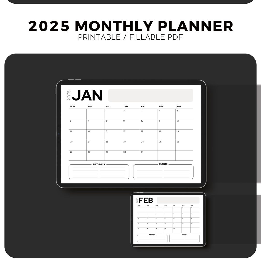 2025 Monthly Planner, Basic Colorless Theme Calendar, Digital Printable ...